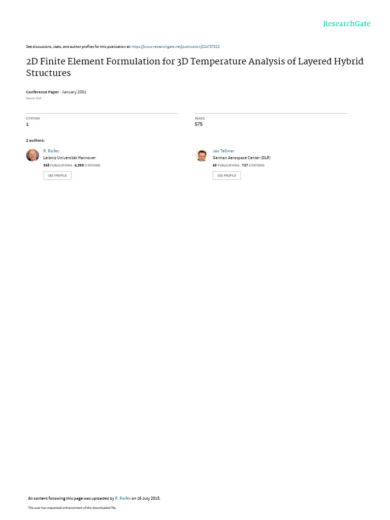2D Finite Element Formulation for 3D Temperature A | PDF | Finite ...
