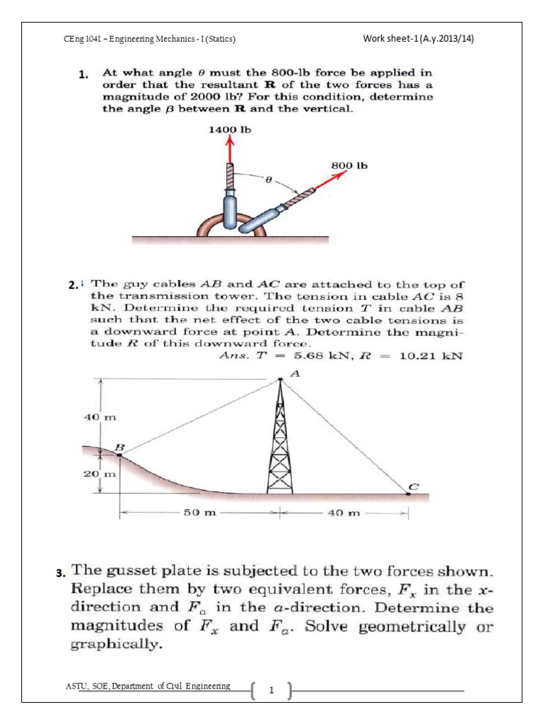 Engineering Mechanics Statics Worksheet | PDF | Force | Linear Algebra