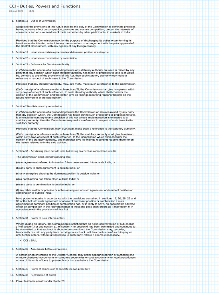 CCI - Duties, Powers and Functi | PDF
