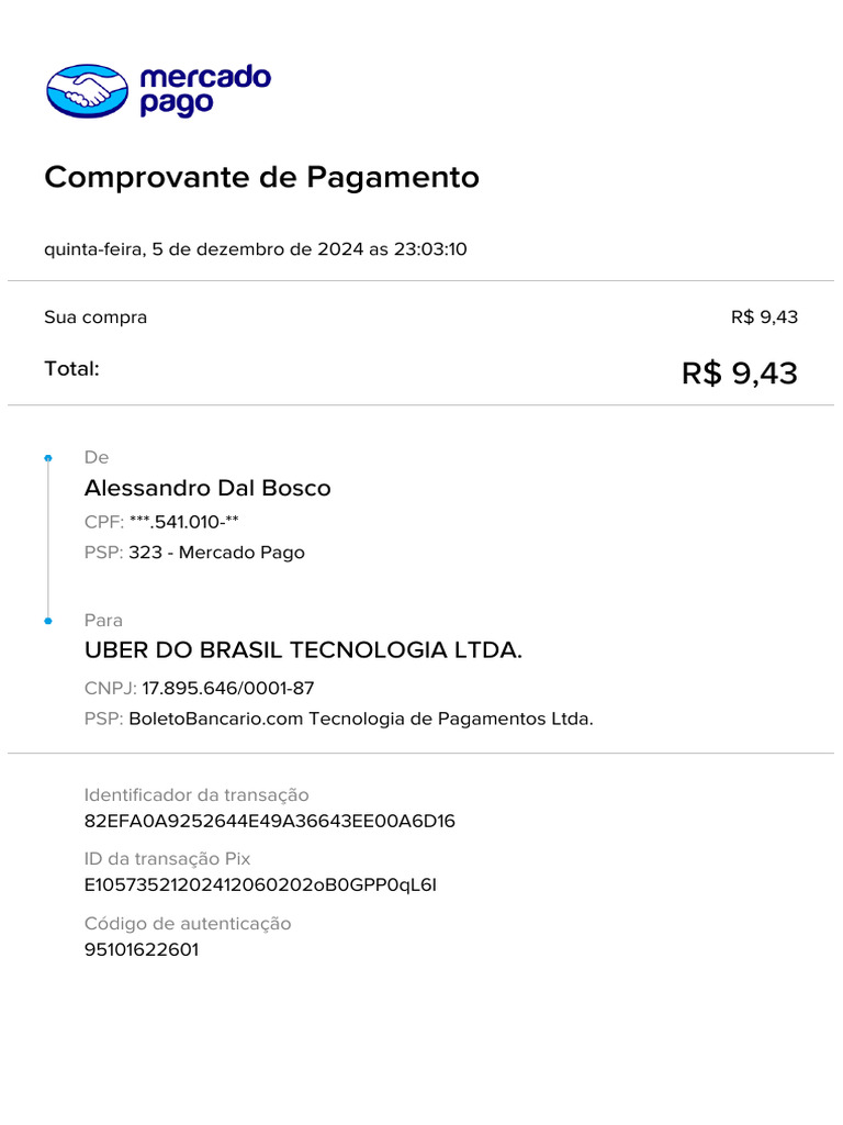 Comprovante Pagamento Uber Dez/2024 | PDF