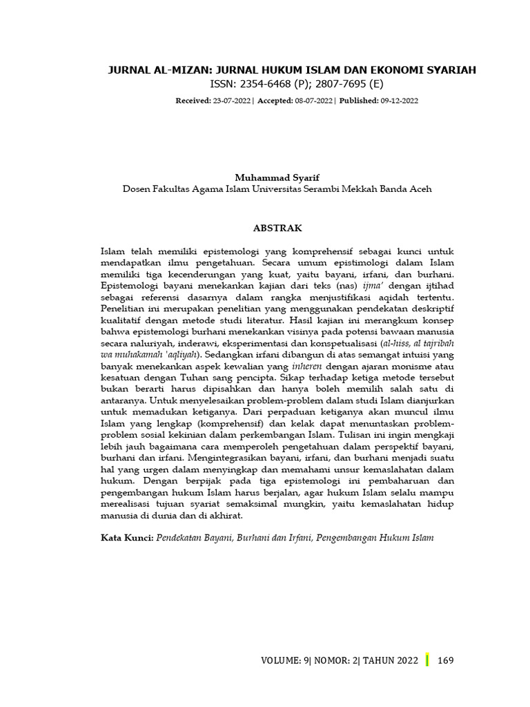 Pendekatan Bayani, Burhani Dan Irfani Dalam Pengembangan Hukum Islam | PDF
