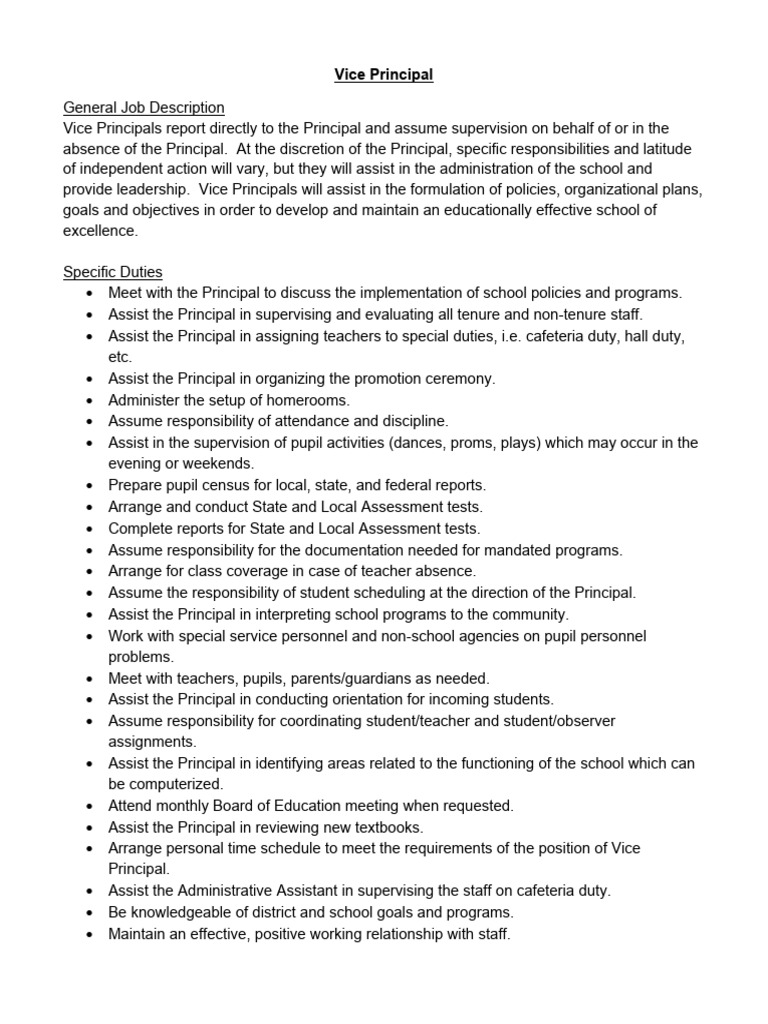 Duties of Vice Principal | PDF | Teachers