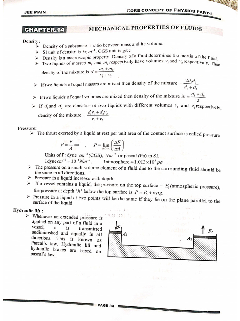 Mechanical Properties of Fluids, Core Concepts | PDF