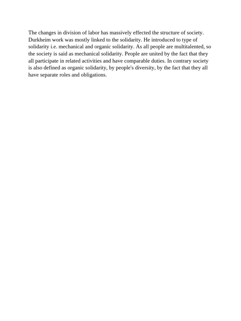 Mechanical vs. Organic Solidarity | PDF