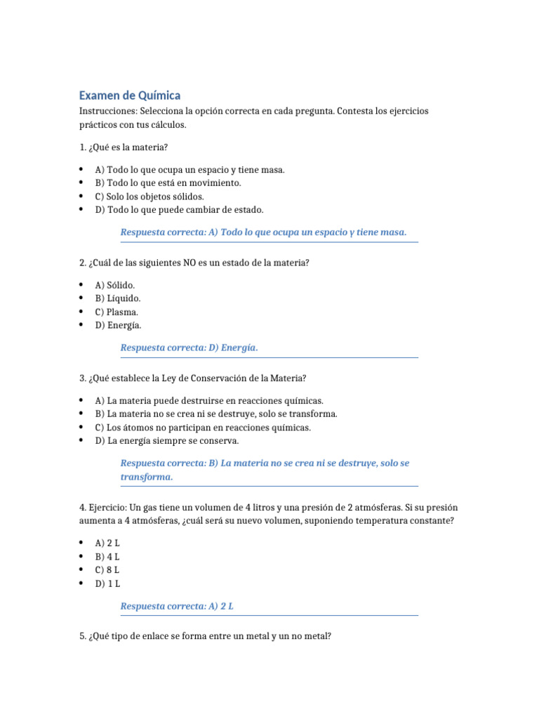 Examen Quimica Opcion Multiple Clave | PDF