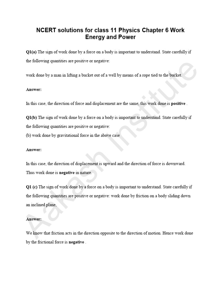 Ncert Solutions Class 11 Physics Chapter 6 Work Energy and Power 0 (2 ...
