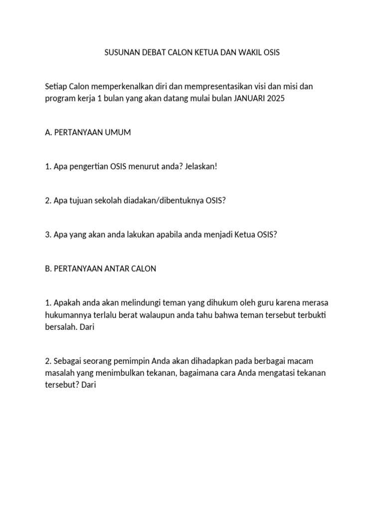 Susunan Debat Calon Ketua Dan Wakil Osis | PDF