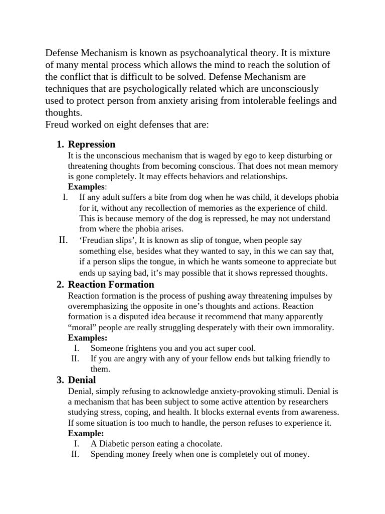 Defense Mechanism Is Known As Psychoanalytical Theory | PDF | Thought ...