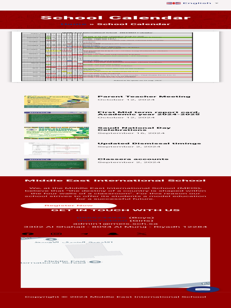 School Calendar - Middle East International School | PDF