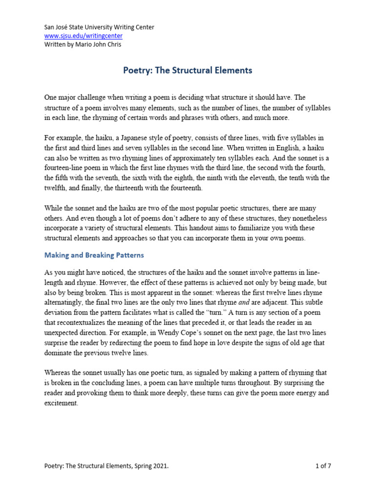 Poetry-The Structural Elements | PDF | Poetry | Rhyme