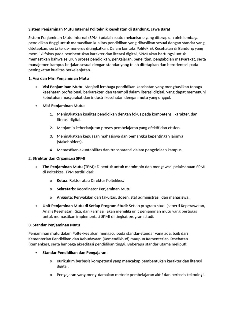 Sistem Penjaminan Mutu Internal Politeknik Kesehatan Di Bandung | PDF