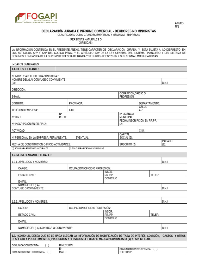 Carta Solicitando Fianza - Fogapi-Anexo Nº1 | PDF | Documento de identidad
