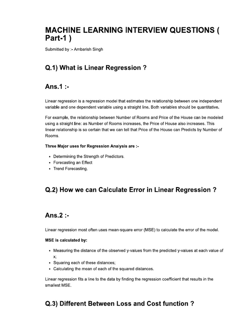 Basic Interview Question of Linear Regression | PDF