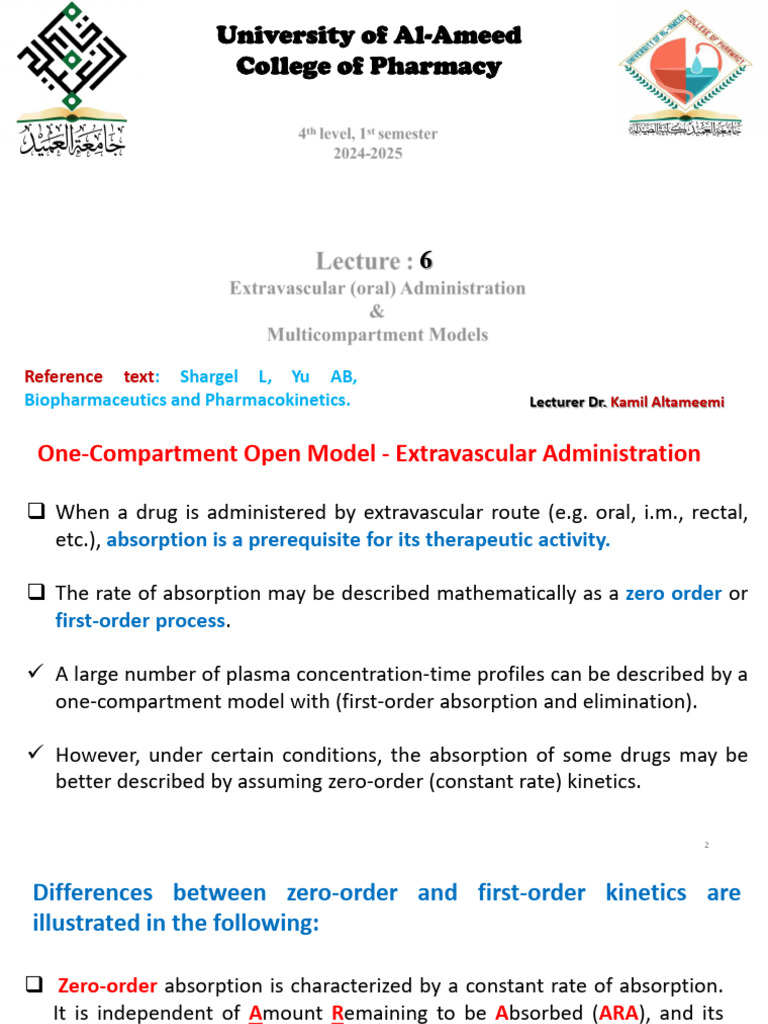Lec 6 Biopharm. 2024 2025 Al Ameed | PDF | Pharmacokinetics