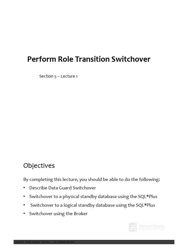 Perform Role Transition Switchover | PDF | Databases | Sql