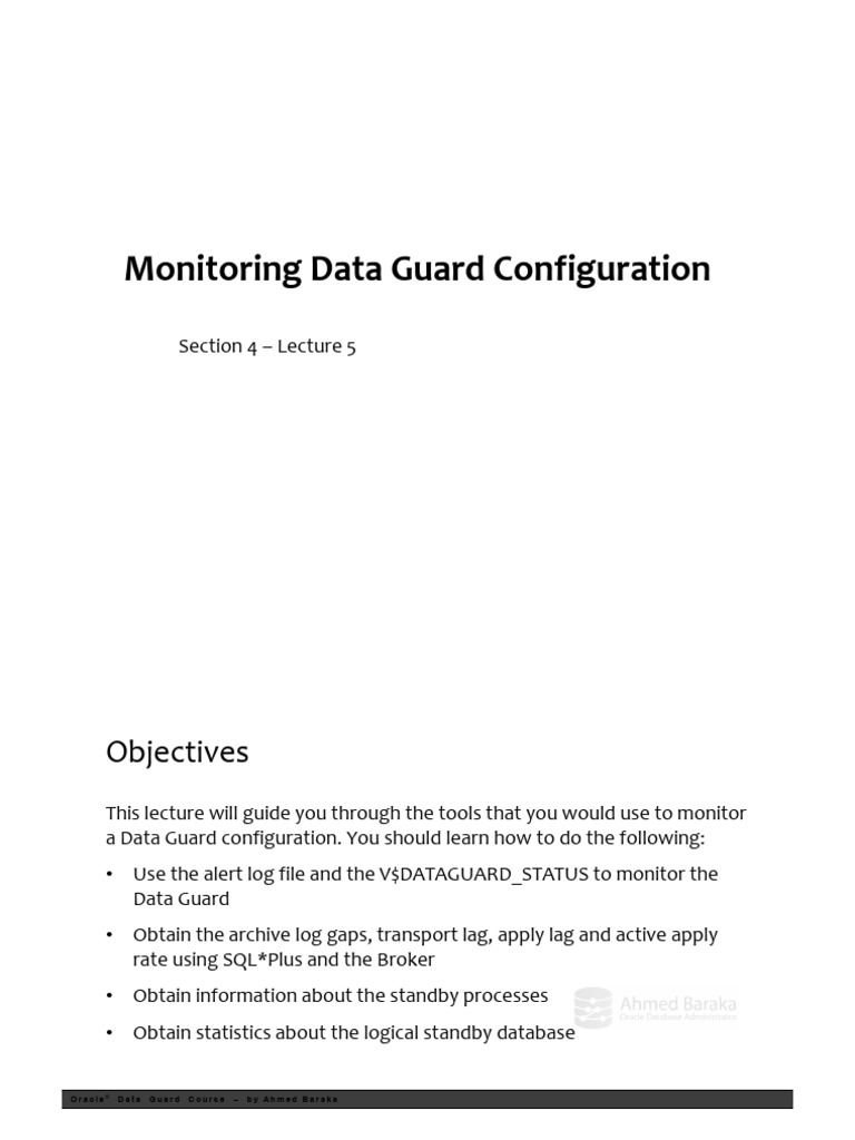 Monitoring Data Guard Configuration | PDF | Databases | Oracle Database