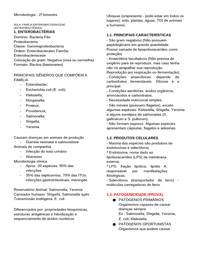 Microbiologia - Resumo 2ºbim | PDF | Sistema imunológico | Salmonella