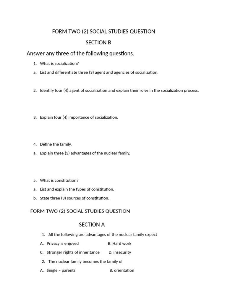 Form Two Social Studies Exam Guide | PDF