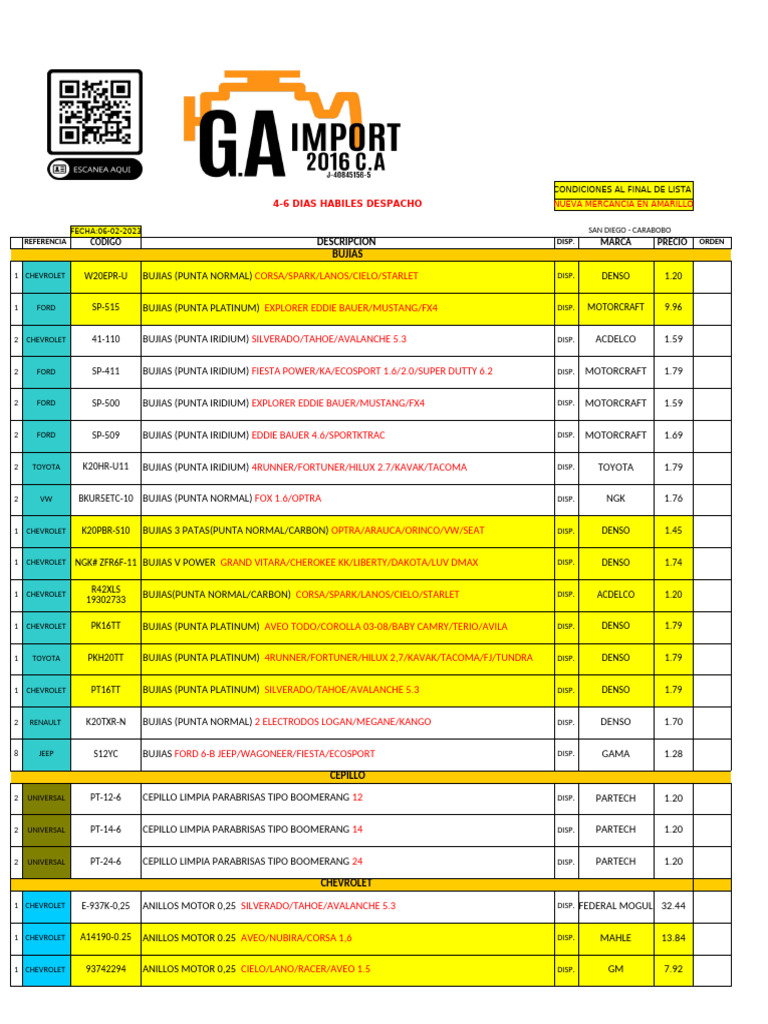 LISTA GA IMPORT 2016 06-02-2023 | PDF | Chevrolet | Industrias