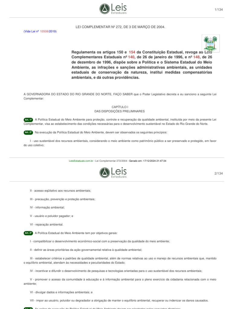 Lei-Complementar-272-2004 Atualizada | PDF | Ambiente natural | Estado