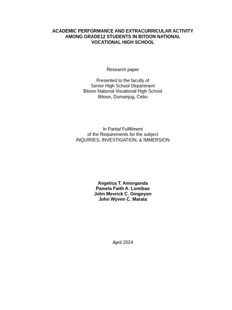 Impact of Extracurriculars on Grade 12 Performance | PDF | Statistics | Survey Methodology
