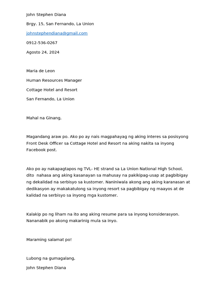 Filipino Sa Piling Larang - Liham Aplikasyon | PDF