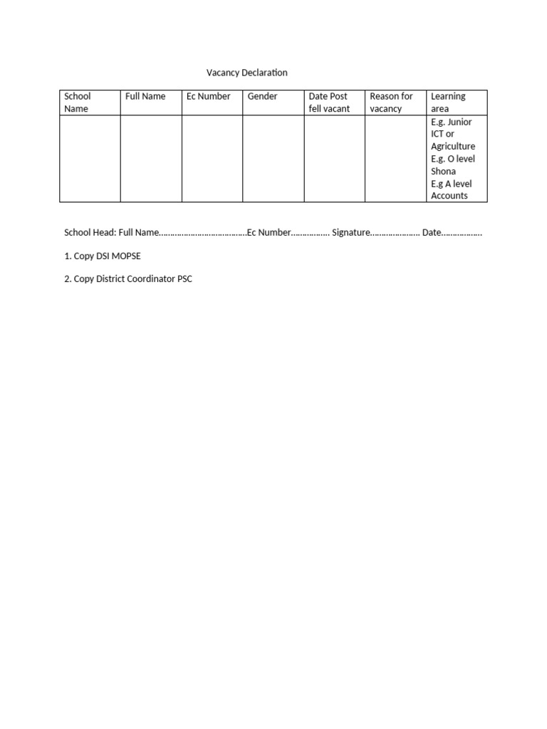 Vacancy Declaration1 | PDF