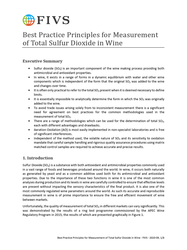 STC Best Practice Measurement of Total Sulfur Dioxide in Wine FIVS 2020 ...