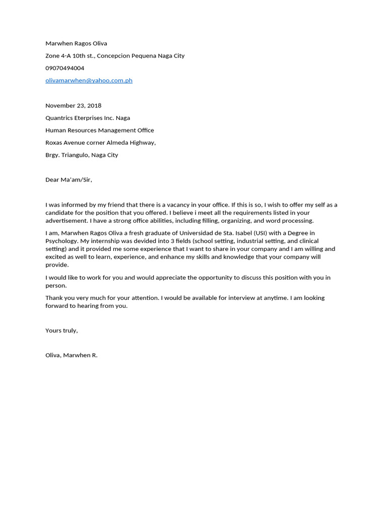 Job Application for HR Position | PDF