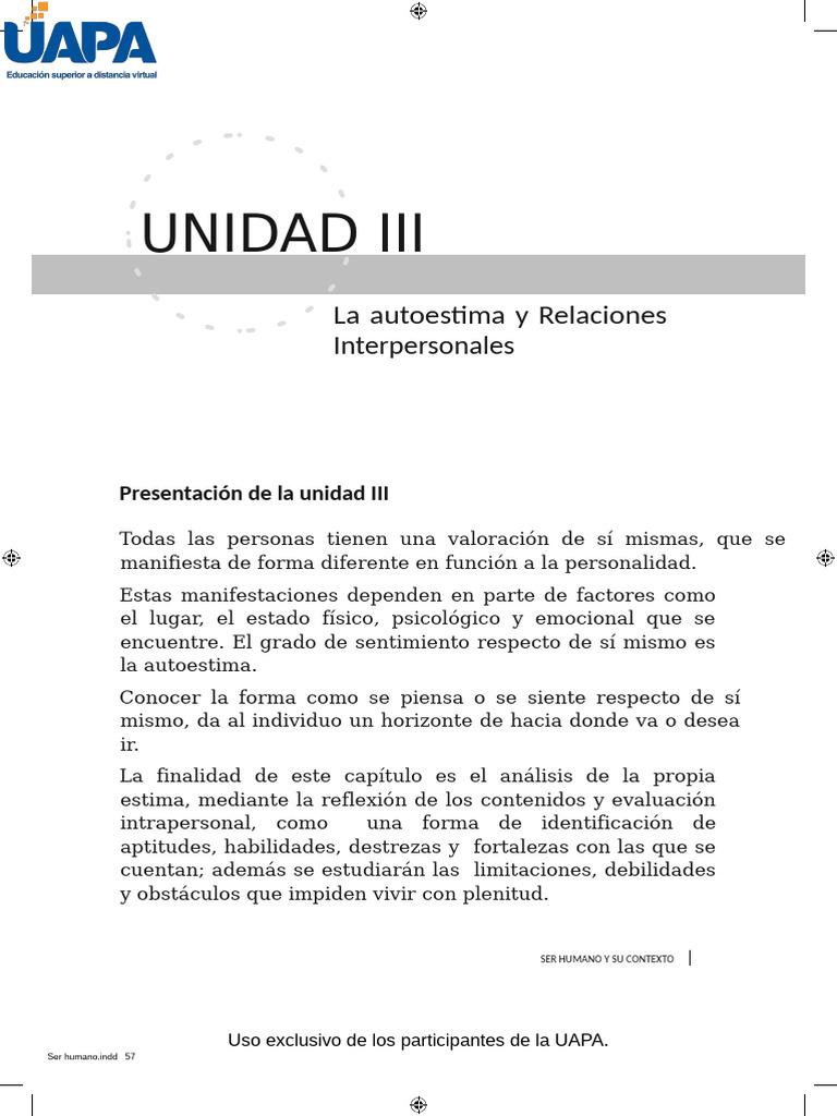 Ser Humano y Su Contexto Unidad 3 Peniel 3 | PDF | Autoestima | Narcisismo