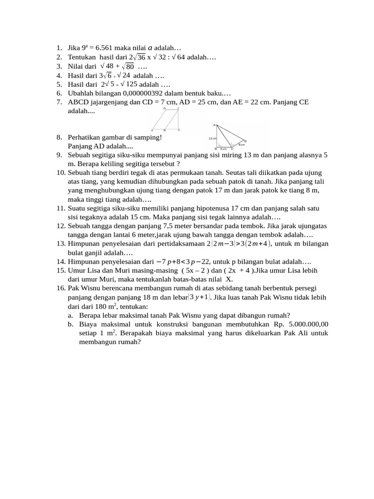 latihan mtk kelas 8 | PDF