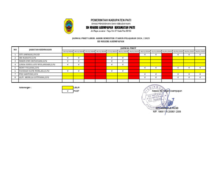 Jadwal Piket Libur Semester 2024 | PDF