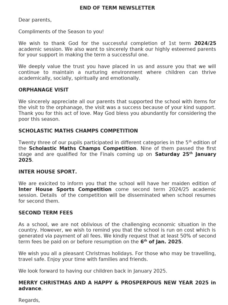 End of First Term Newsletter | PDF