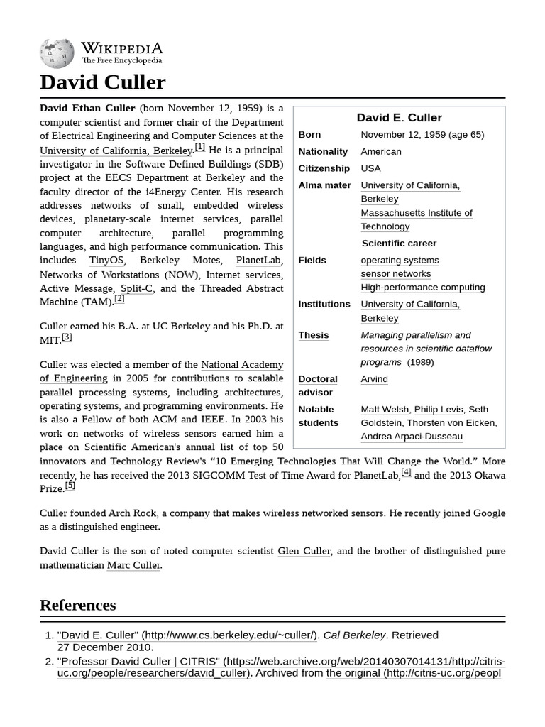David_Culler | PDF | Computer Engineering | Computer Science