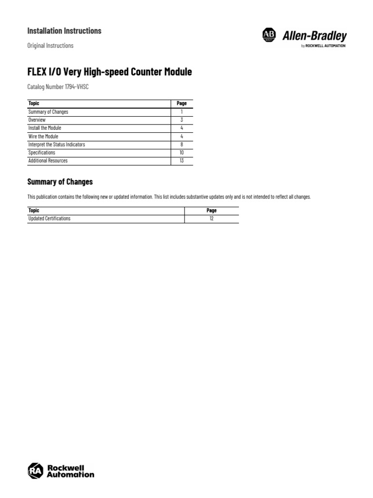 FLEX I/O Very High-Speed Counter Module: Installation Instructions | PDF