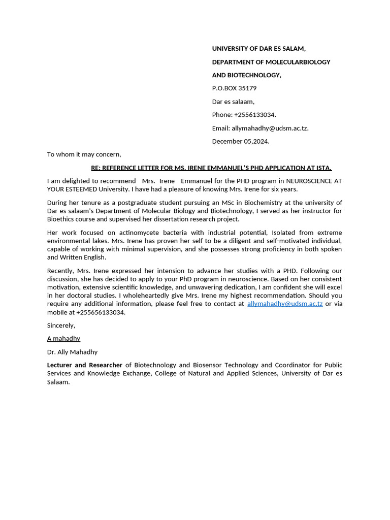 Recommandation Letter | PDF