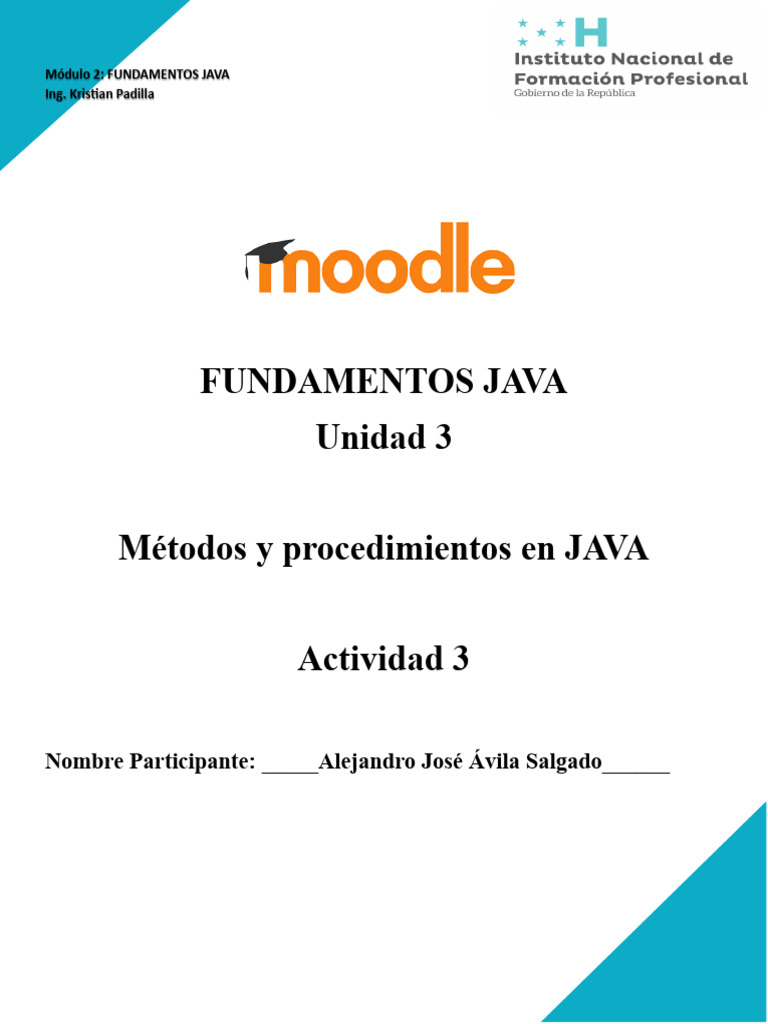 Actividad 3 Metodos Y Procedimientos Fundamentos Java Alejandro Avila Pdf Java Lenguaje De