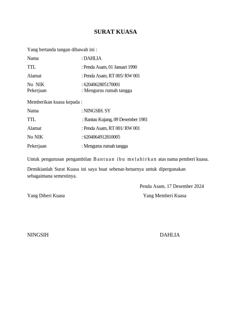 Contoh Surat Kuasa | PDF