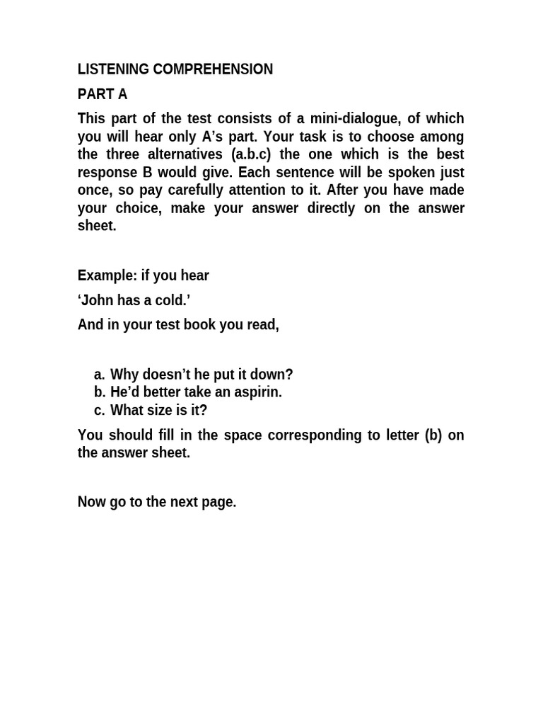 Listening Comprehension Michigan 01 | PDF