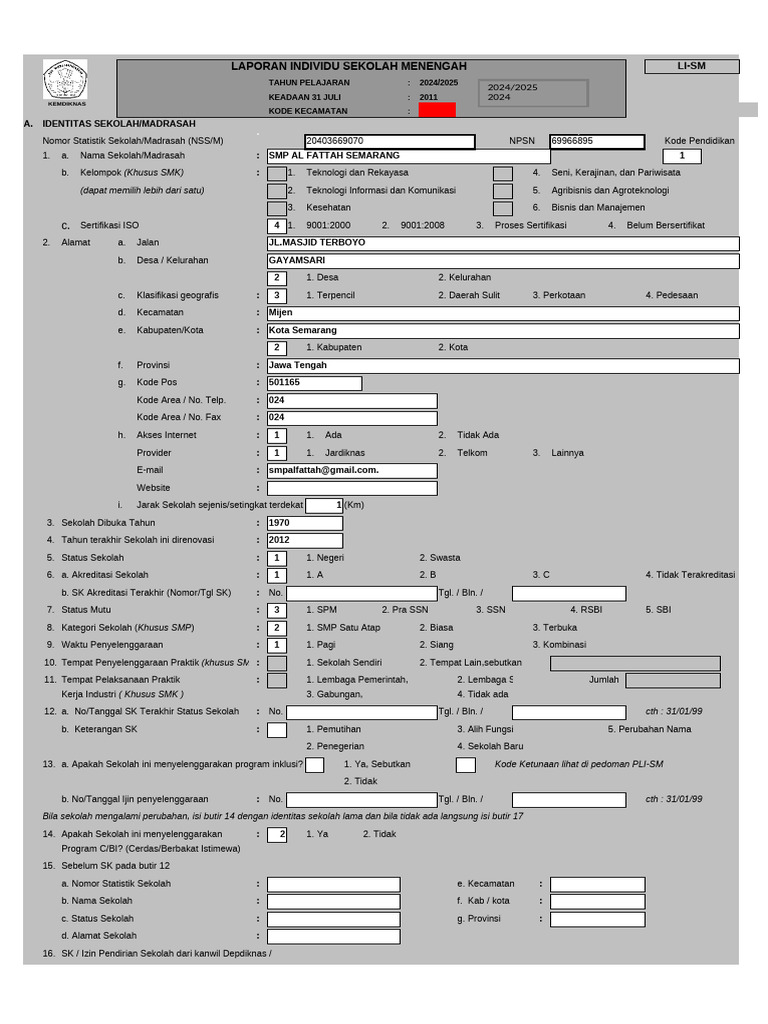 FORM-LI SMP-MTs 2024 Kota Semarang | PDF