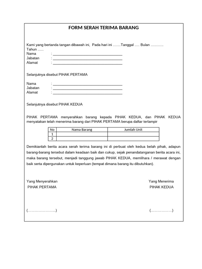 Form Serah Terima Barang | PDF