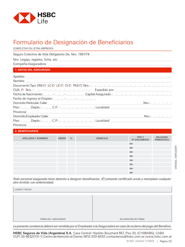 Formulario Seguro Colectivo de Vida | PDF | Documento de identidad ...