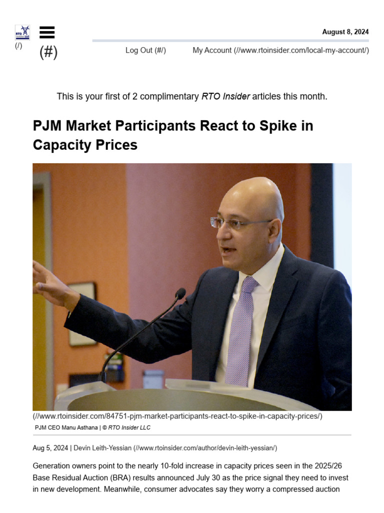 PJM Market Participants React To Spike in Capacity Prices - RTO Insider ...