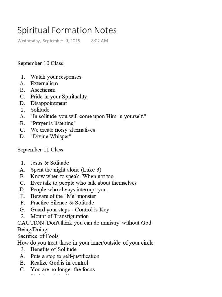 Spiritual Formation Notes | PDF | Prayer | Baptism