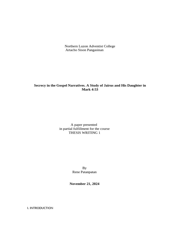 Final Thesis Proposal Kua Reni | PDF | Gospel Of Mark | Jesus