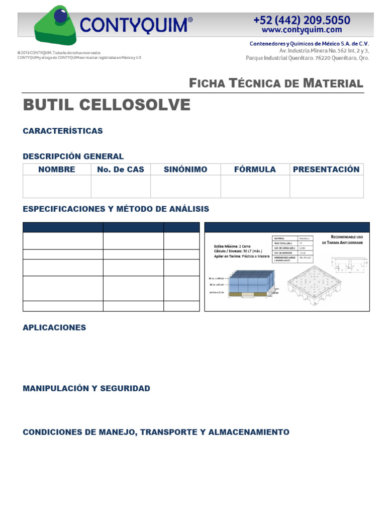 Butil Cellosolve Ficha Tecnica Contyquim | PDF | Humedad | Solvente