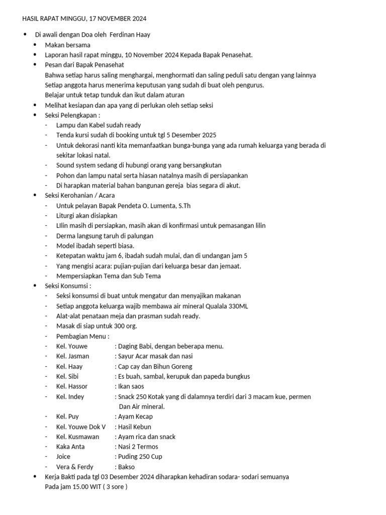 HASIL RAPAT MINGGU 17 Nov 2024 | PDF