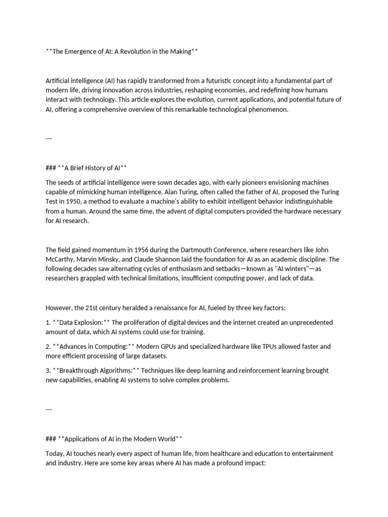 The Emergence of AI | PDF | Artificial Intelligence | Intelligence (AI ...