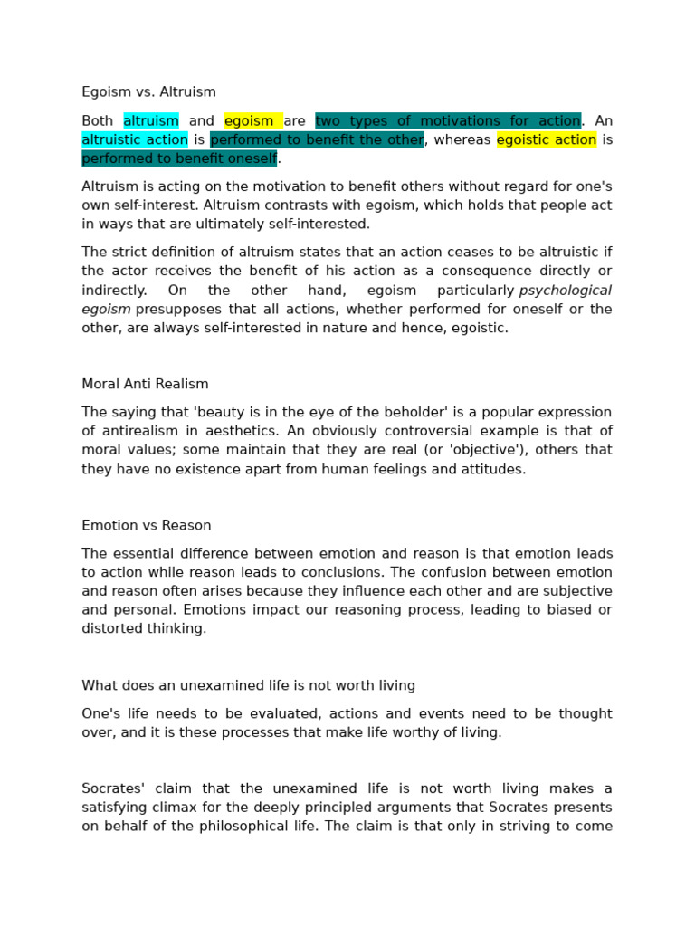 Egoism and Altruism Explained | PDF