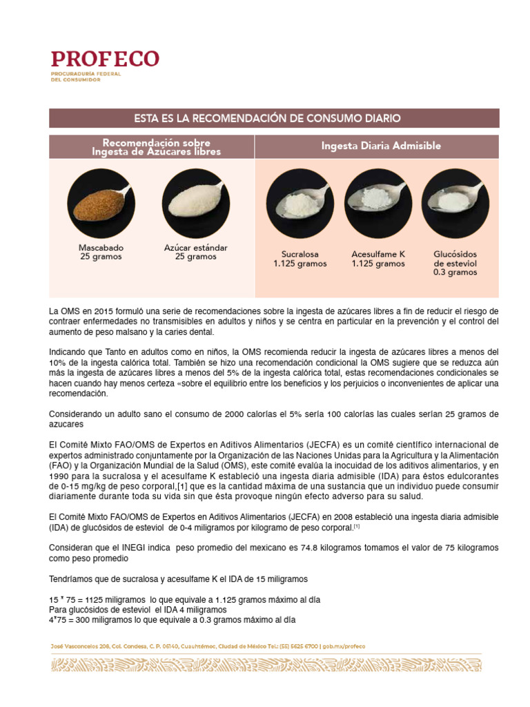 Recomendacion Consumo Diario Azucar | PDF